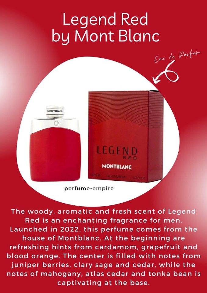 Legend Red by Mont Blanc cologne for men EDP 3.3 / 3.4 oz New in Box ...