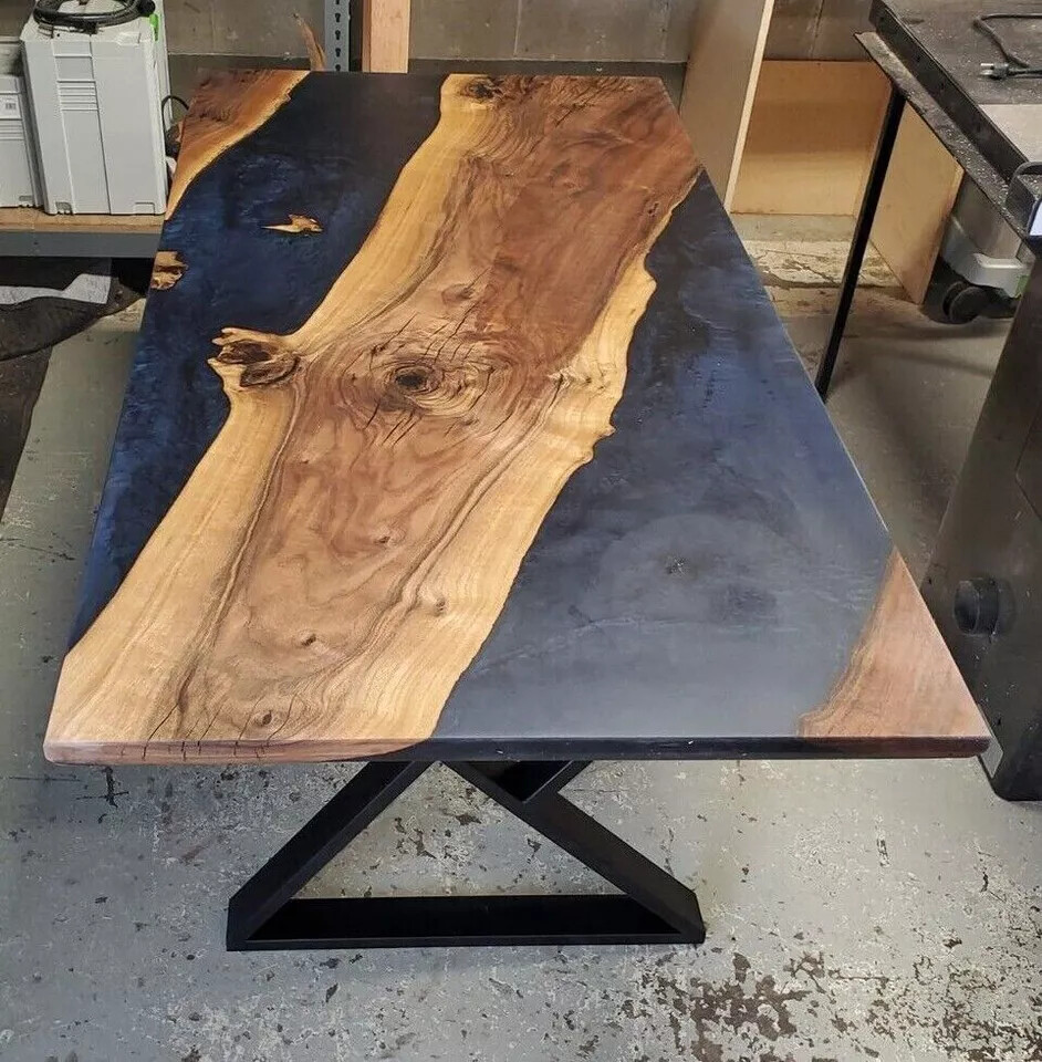 Custom Black Epoxy Resin Wooden River Style Center Dining Table Top | eBay