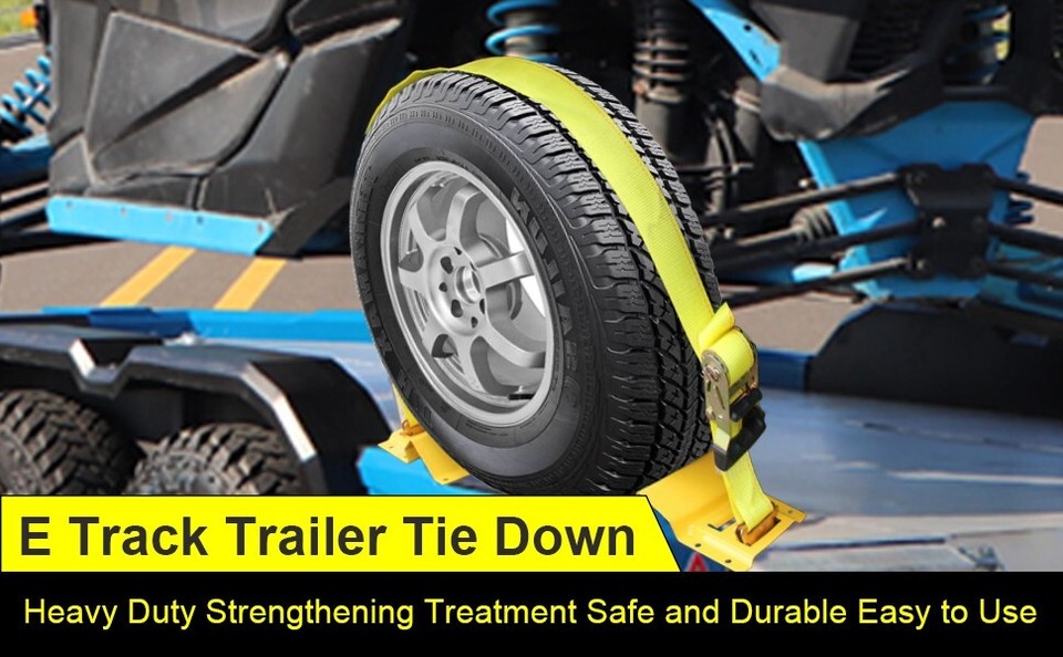 4 Wheels Wheel Chock Tie Down Strap Kit w/E Track for Trailer ATV UTV ...