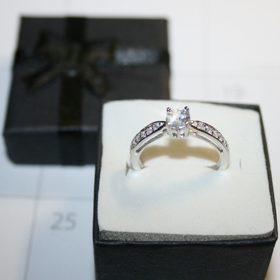 Austrian Zircon Solitaire Promise Engagement Ring 14k White Gold over ...