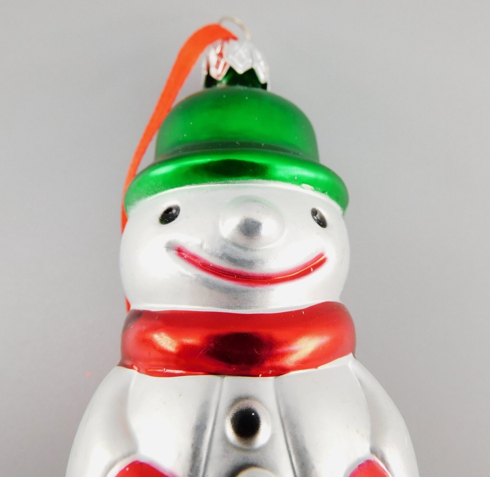 Snowman Ornament Blown Glass Green Derby Bowler Hat Star Charm 3.5"H (j ...