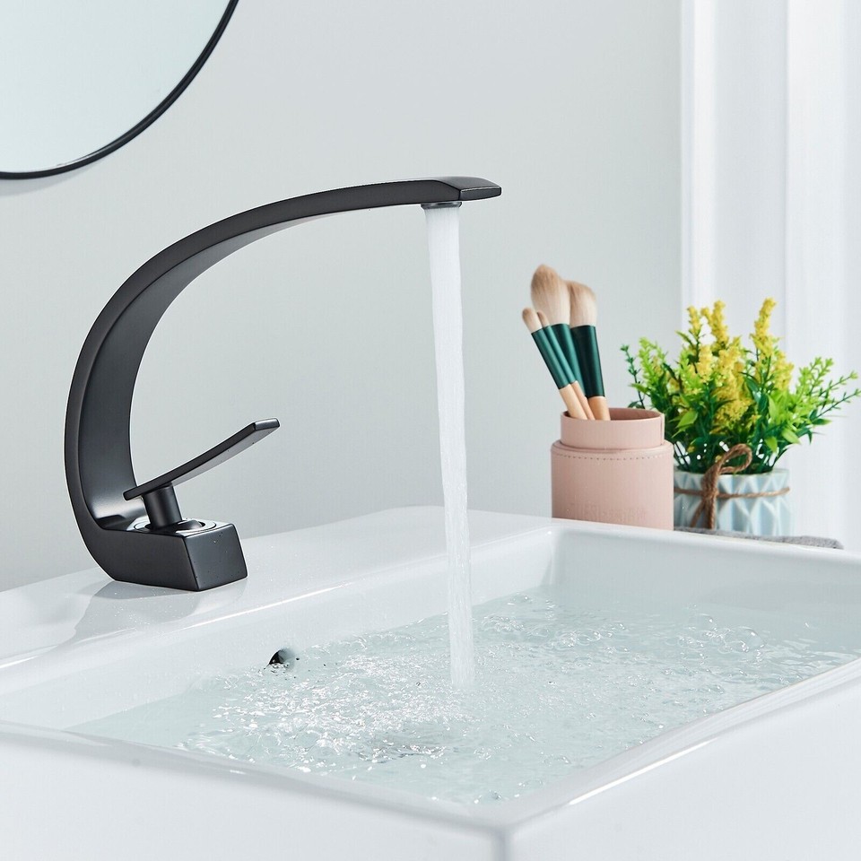 Matte Black Bathroom Sink Faucet Waterfall Single Handle Vanity 1 Hole ...