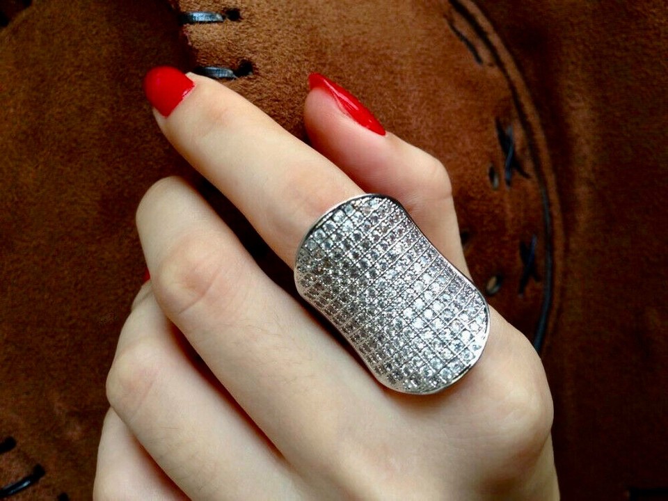 18k White Gold Filled Large Index Ring made w/ Swarovski Crystal Stone ...