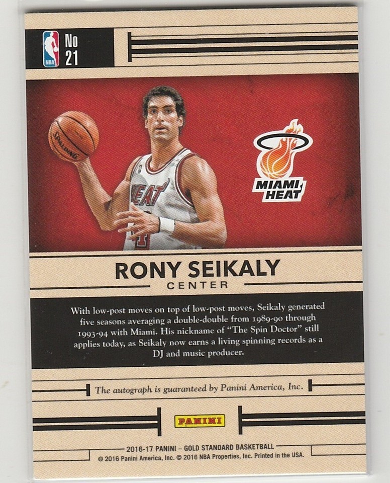 RONY SEIKALY 2016-17 GOLD STANDARD SCRIPTS #21 AUTOGRAPH SERIAL #'D /99 ...