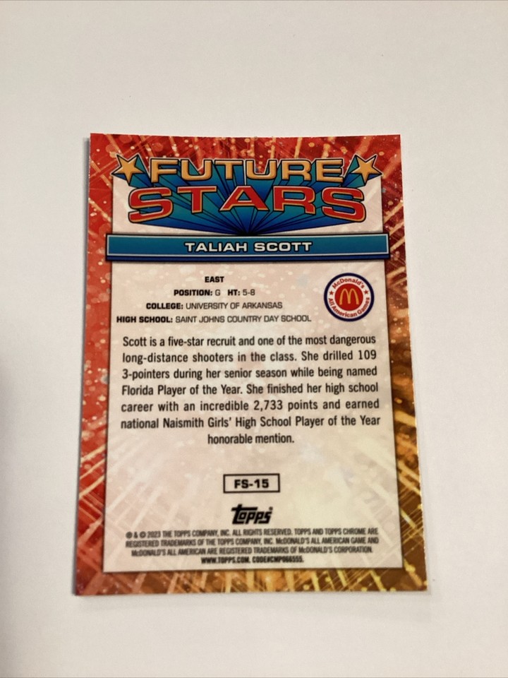 2023 Topps Chrome All American Taliah Scott Future Stars ARKANSAS ...
