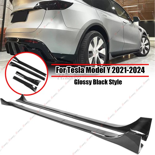 Gloss Black Side Skirts Extension Rocker Panel Fits 20-24 Tesla Model Y ...