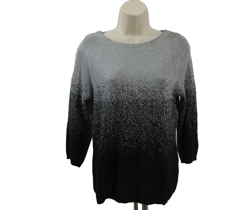 Ruby Rd Sweater Top Womens Petite Large Ombre Silver Black Metallic ...