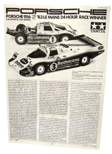 Tamiya 1983 Porsche 956 Le Mans 24 Hour Race Winner 1/24 Model 2447 ...