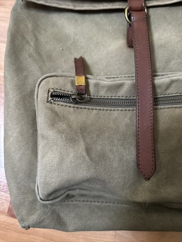 Madewell Fold over Backpack Canvas And Leather Trim, Olive Green! | eBay