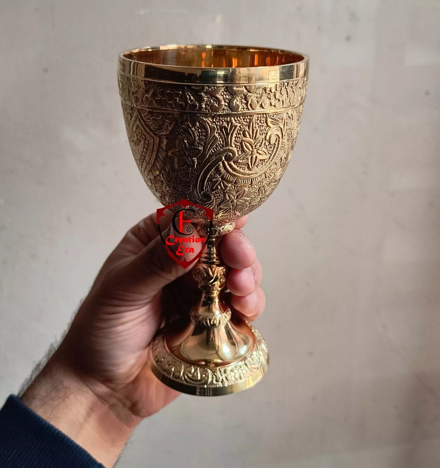 Brass Chalice Goblet For Communion Cup Handmade Embossed Wine Chalice ...