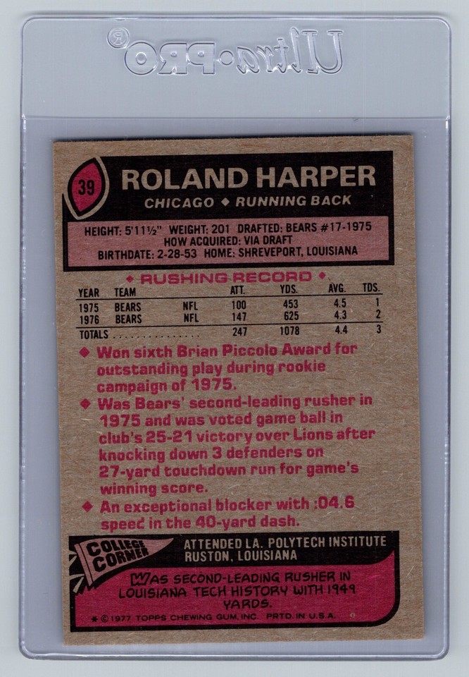 Roland Harper 1977 Topps #39 Chicago Bears | eBay