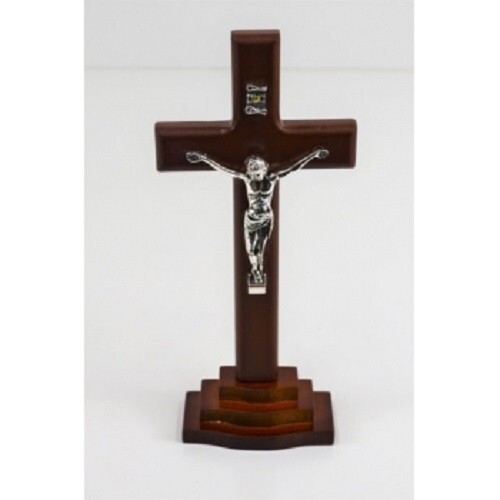 FREE STANDING, TIMBER CROSS WITH SILVER JESUS 10cmX23cm, Brand New ...