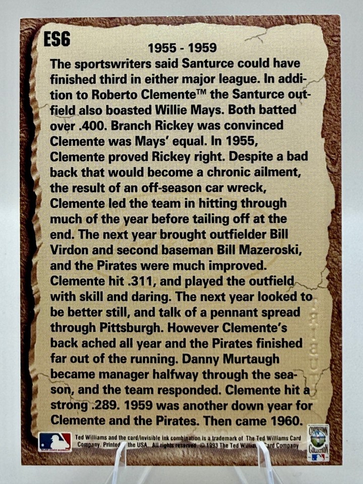 1993 Ted Williams Roberto Clemente Etched in Stone ES1 -ES9 Pick Your ...