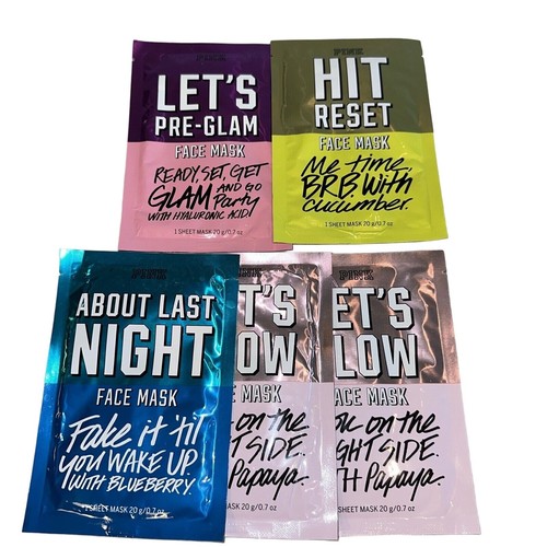 5 NEW VICTORIAS SECRET PINK FACE SHEET MASK PAPAYA CUCUMBER HYALURONIC ...