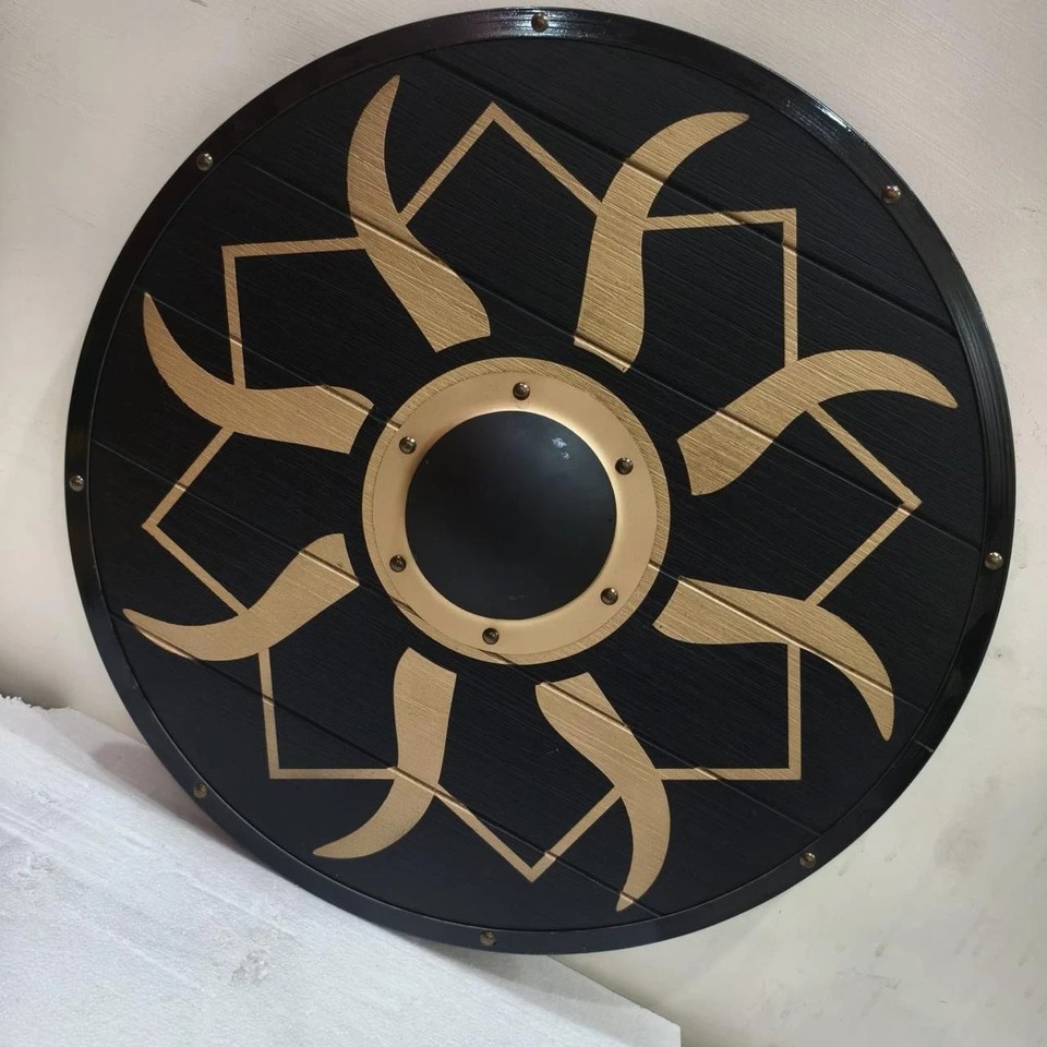 24 Inch Medieval Sun Design Wooden Viking Shield Reenactments, LARP ...
