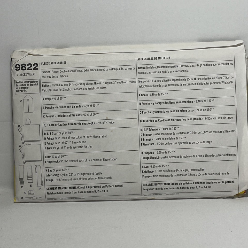 Simplicity Sewing Patterns for Dummies 9822 Fleece Accessories One Size ...