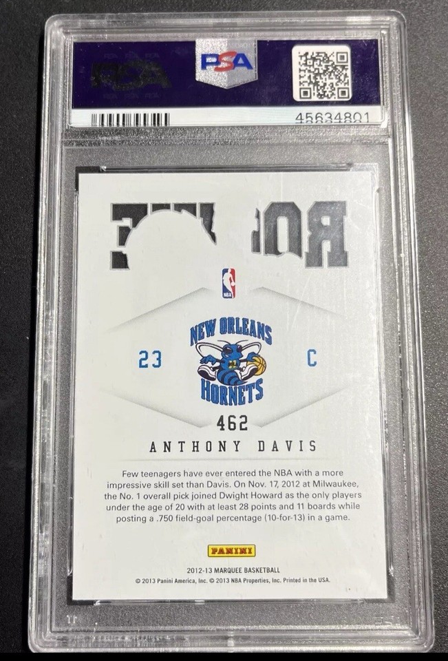 ANTHONY DAVIS PSA 10 2012 PANINI MARQUEE #462 ROOKIE HORNETS RC PSA 10 ...