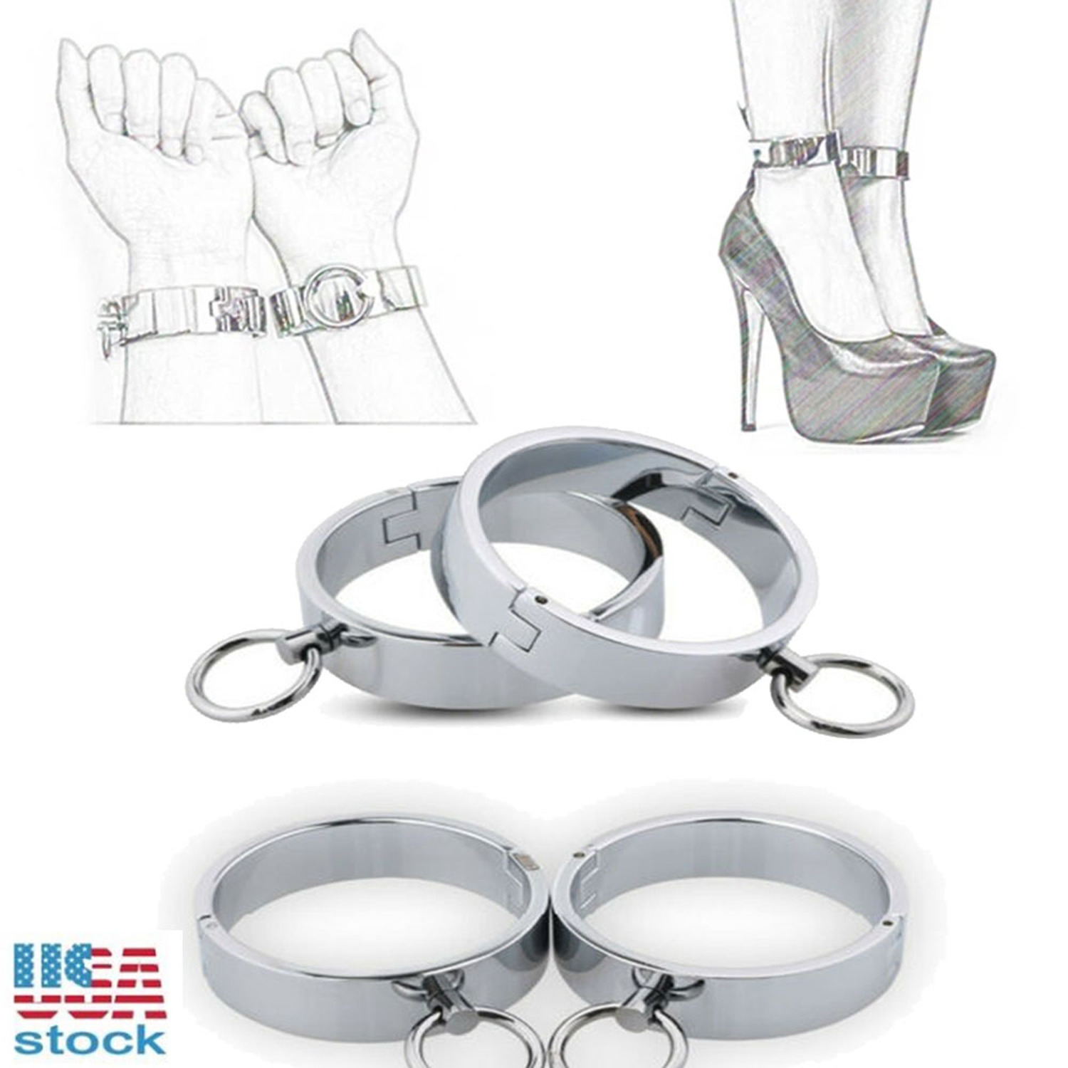 Metal Bondage Neck Collar Shackles Handcuffs Ankle Wrist Cuffs BDSM ...
