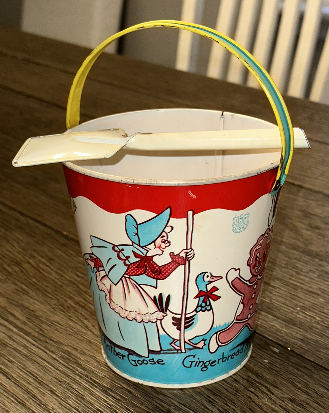 Vintage 50's J. Chein Nursery Rhymes Tin Litho Metal Sand Bucket Pail ...