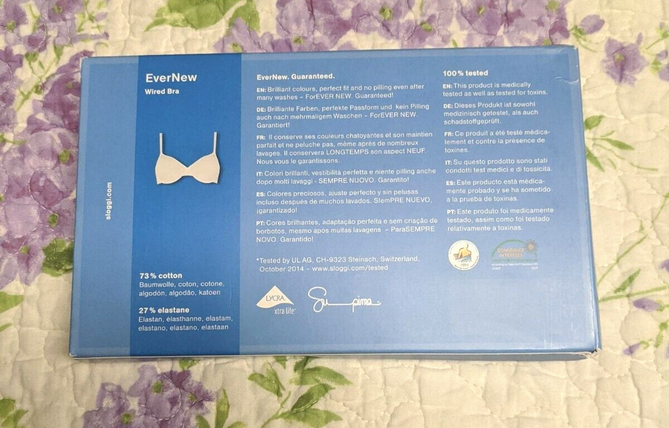 Sloggi Evernew Beige Bra 32D 73% Cotton 100% Toxin Free Underwired Non ...