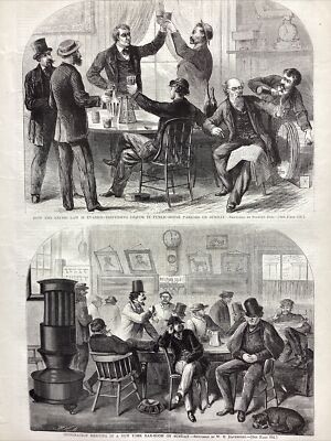 1867 NEW YORK BAR EVADING EXCISE SUNDAY DRINKING WOODCUT PRINT ...