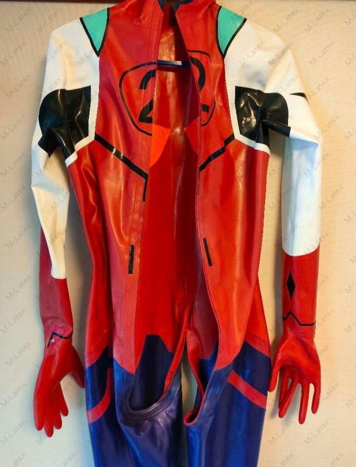 Latex polish EVA 02 Asuka Langley cosplay Catsuit gloves customized 0 ...