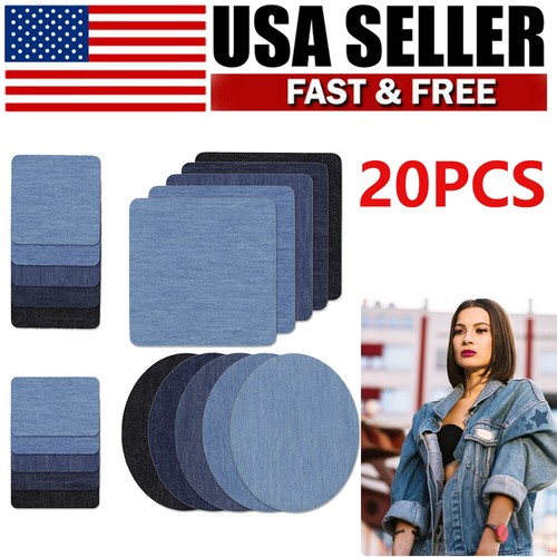20Pcs Iron on Denim Fabric Patches DIY for Clothing Jeans Repair Kit 5 ...