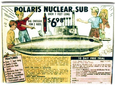 Vintage Comic Ad Toy Submarine on Fridge Magnet 2.5" x 3.5" 1.5k pics ...