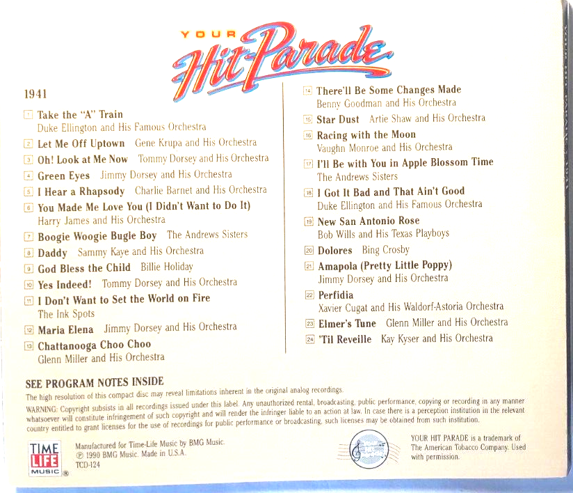 YOUR HIT PARADE 1941 - VARIOUS, CD, 24 TRACKS, TIME LIFE MUSIC, 1990 | eBay
