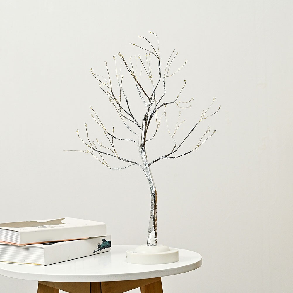 Sparkling LED Copper Wire Tree Light USB Curved Touch Branch Silver ...
