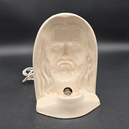 Vintage Ceramic Jesus Silhouette Accent Lamp Table Desk Religious White ...