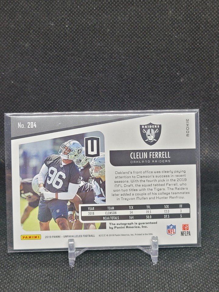 Clelin Ferrell 2019 Panini Unparalleled Rookie Auto #204 Raiders (JP ...