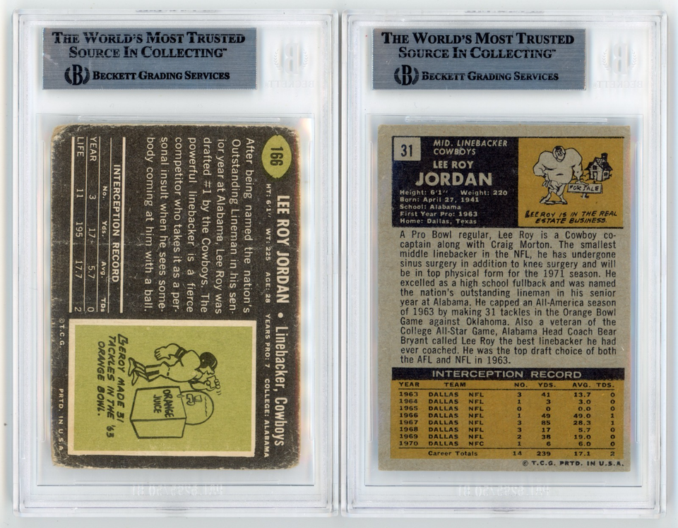 2x Lee Roy Jordan 1969 1971 Topps Vintage IP On-Card Autograph Lot HOF Auto #166 | eBay