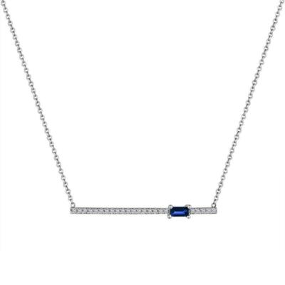 1ct Lab-Created Blue Sapphire Pendant Chain Horizontal Bar White Gold ...