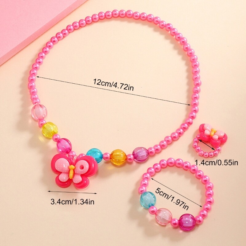 Butterfly Children Jewelry Set Girls Chain Necklace Bracelet Rings Set ...