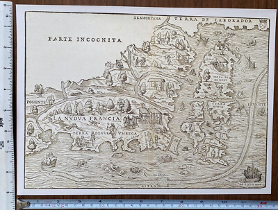 Antique Old Vintage Picture MAP 1500's 1556: New France, East Canada ...
