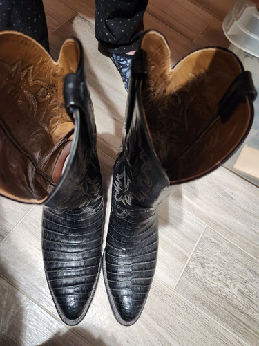 Lucchese Ultra Belly Black Caimen Classics Cowboy Boots Handmade -Size ...