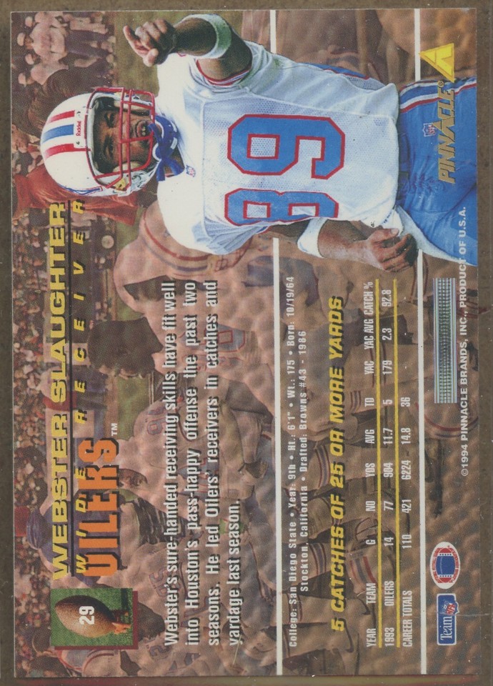 1994 Pinnacle #29 Webster Slaughter Houston Oilers | eBay