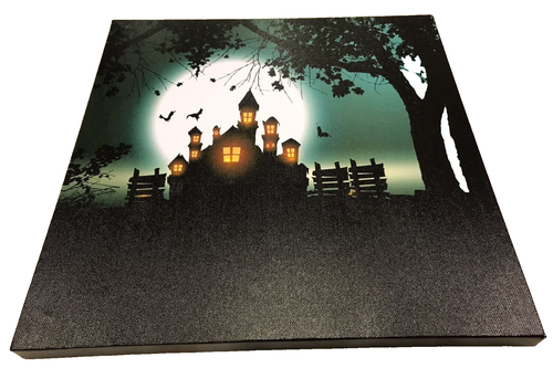 Halloween Lighted Canvas Art Haunted House Bats Holiday Home Spooky ...