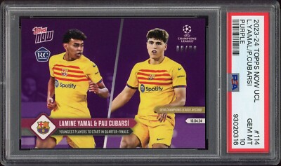 2023-24 Topps Now UCL Lamine Yamal Pau Cubrasi #114 PSA 10 Purple /99 ...