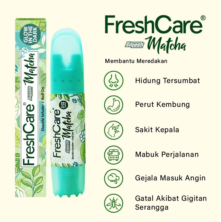 Fresh Care, Double Inhaler 0.9ml + Roll On 8ml, Smash Matcha (Pack of 1 ...