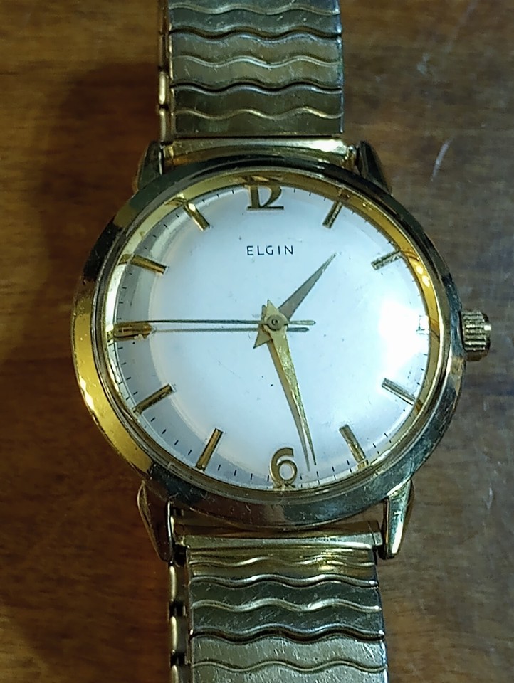 1960-70's Elgin 889 17J 10kt RGP Men's watch,running serviced 10kt GF ...