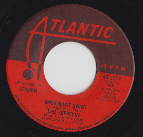 Led Zeppelin 45~Immigrant Song~Atlantic 2777~NEAR MINT~BIGGER PRICE ...