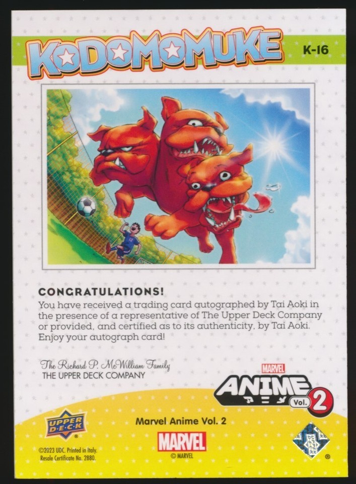 CERBERUS K-16 2023 Marvel Anime 2 KODOMOMUKE ARTIST AUTO 23/100 TAI ...