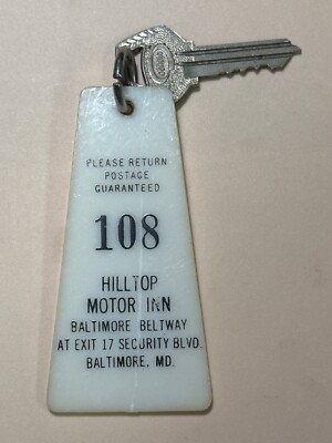 Hilltop Motor Inn Hotel Motel Room Key Fob & Key Baltimore MD #108 ...