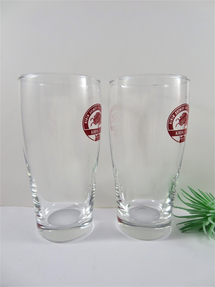 Kirin Brewery Beer Tasting Glasses Pair 7 Ounce Red Graphics 5 Inches ...