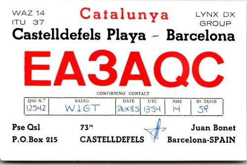 Ham QSL Card EA3AQC Castelldefels Spain Juan Bonet 1985 | eBay