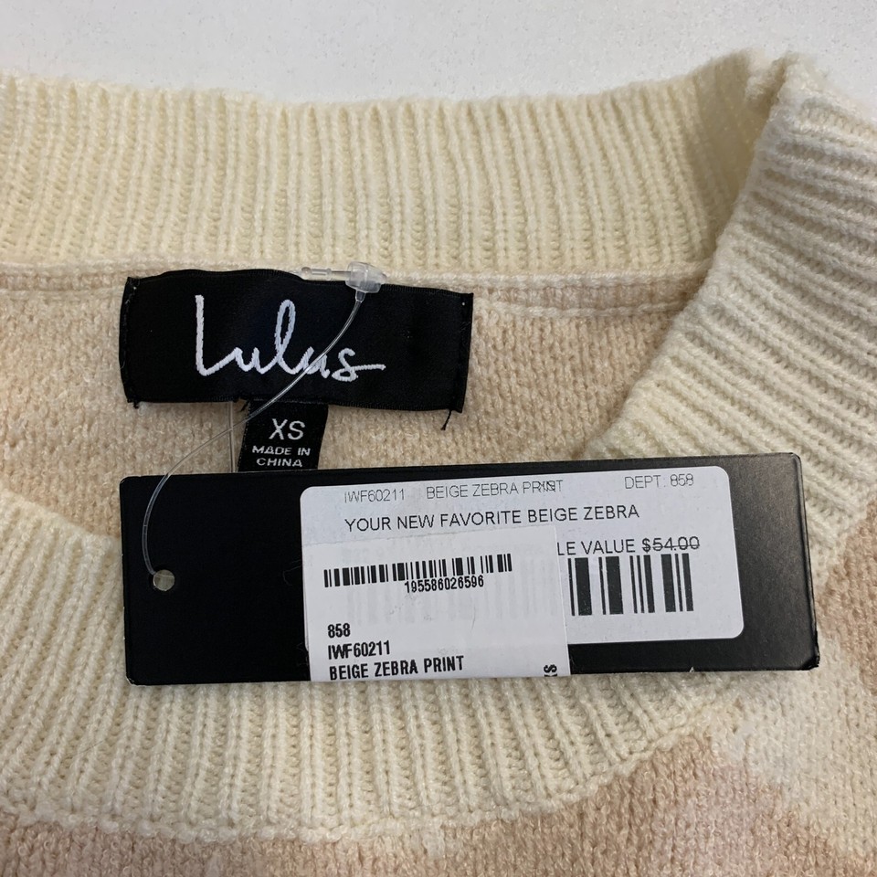 Lulus Pullover Sweater Womens XS Extra Small Beige Tonal Zebra Print ...
