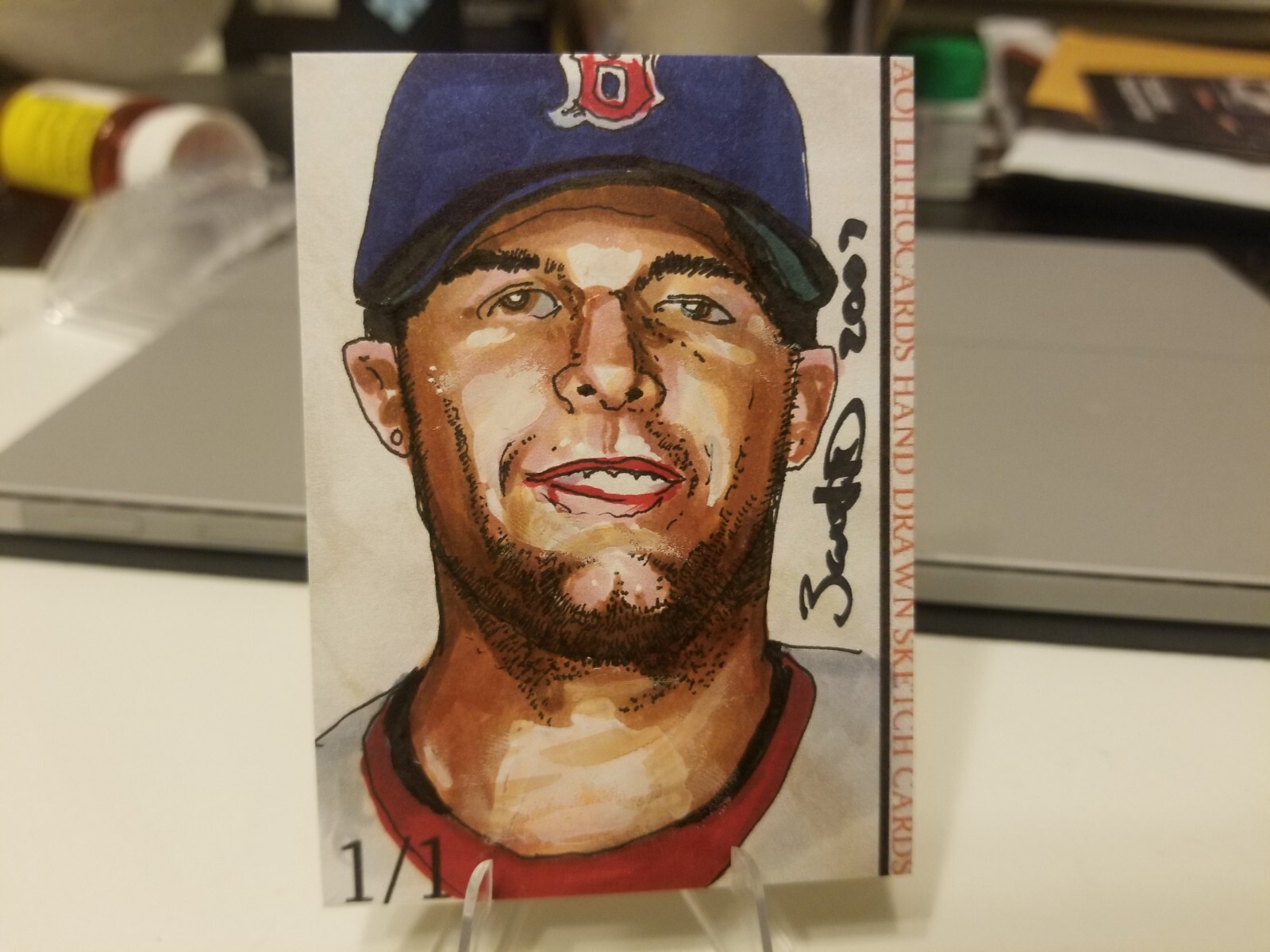 1/1 Dustin Pedroia Rookie Year 2007 AOJ Lithocards Hand Drawn Sketch ...