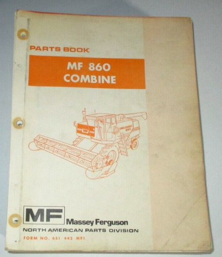 Massey Ferguson MF 860 Combine Parts Catalog Manual Book 651 442 M91 1/ ...
